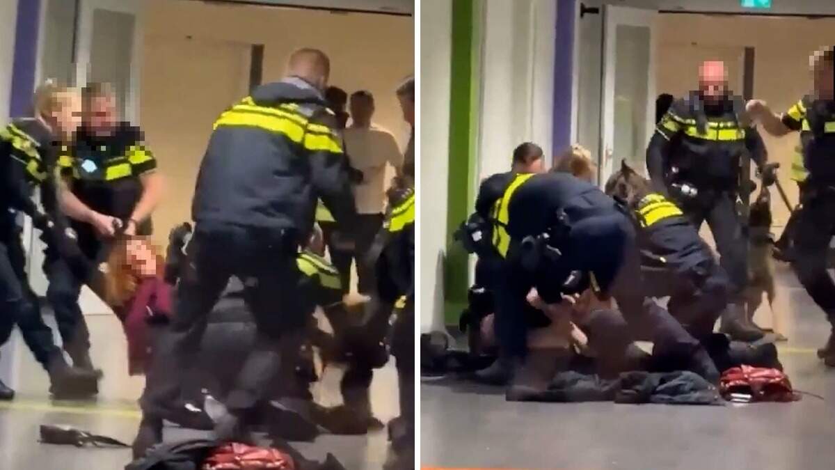 Hoogzwangere vrouw die op grond werd gegooid door agent in Nederlands ...