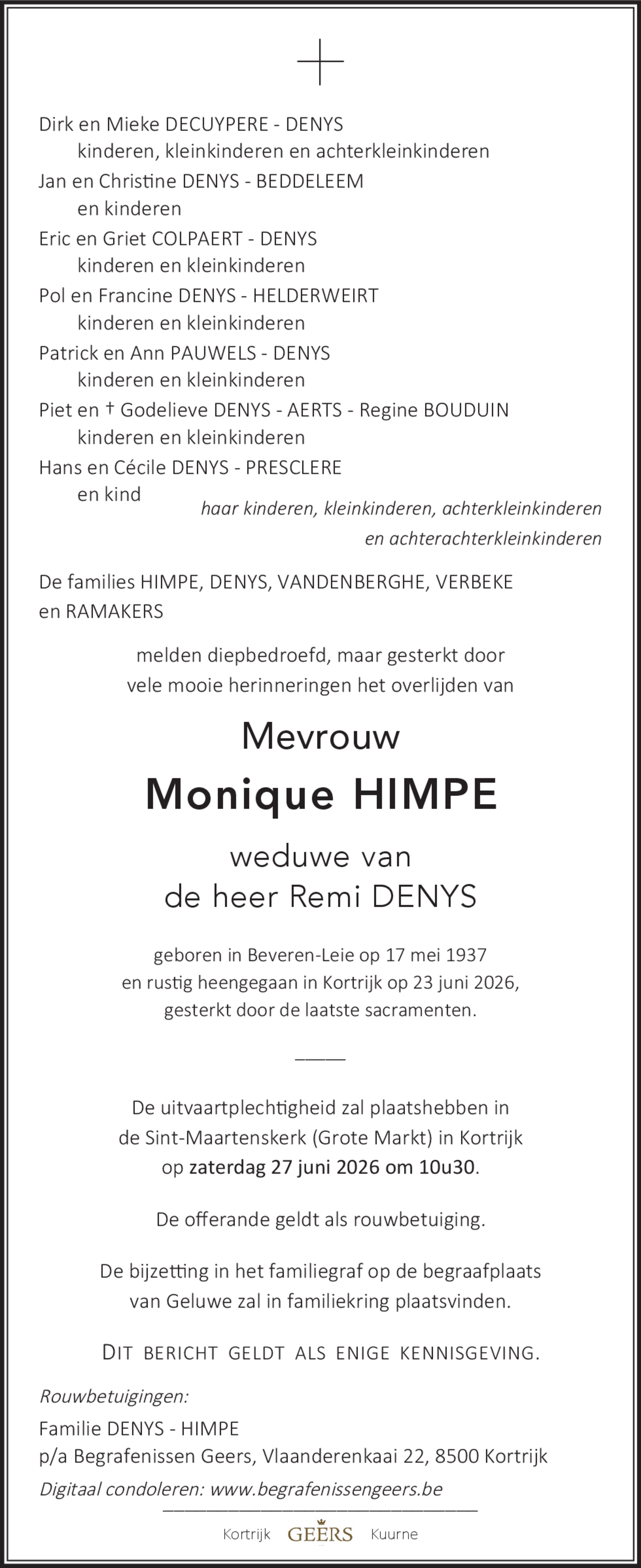 Monique DENYS - HIMPE, 89 jaar | Nieuwsblad