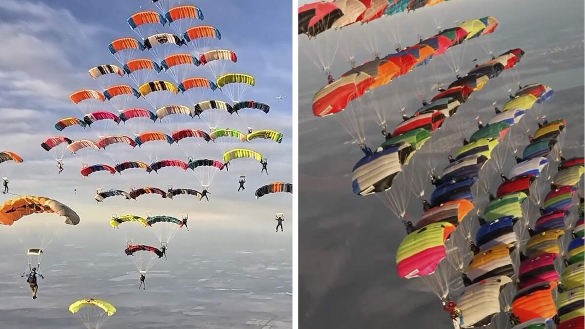 104 skydivers vestigen wereldrecord met spectaculaire formatie boven ...